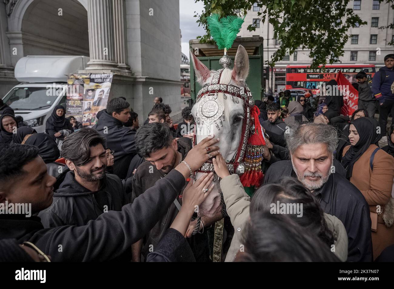 London, UK. 25th September 2022. Muslims greet ‘Zuljanah’, a grey ...