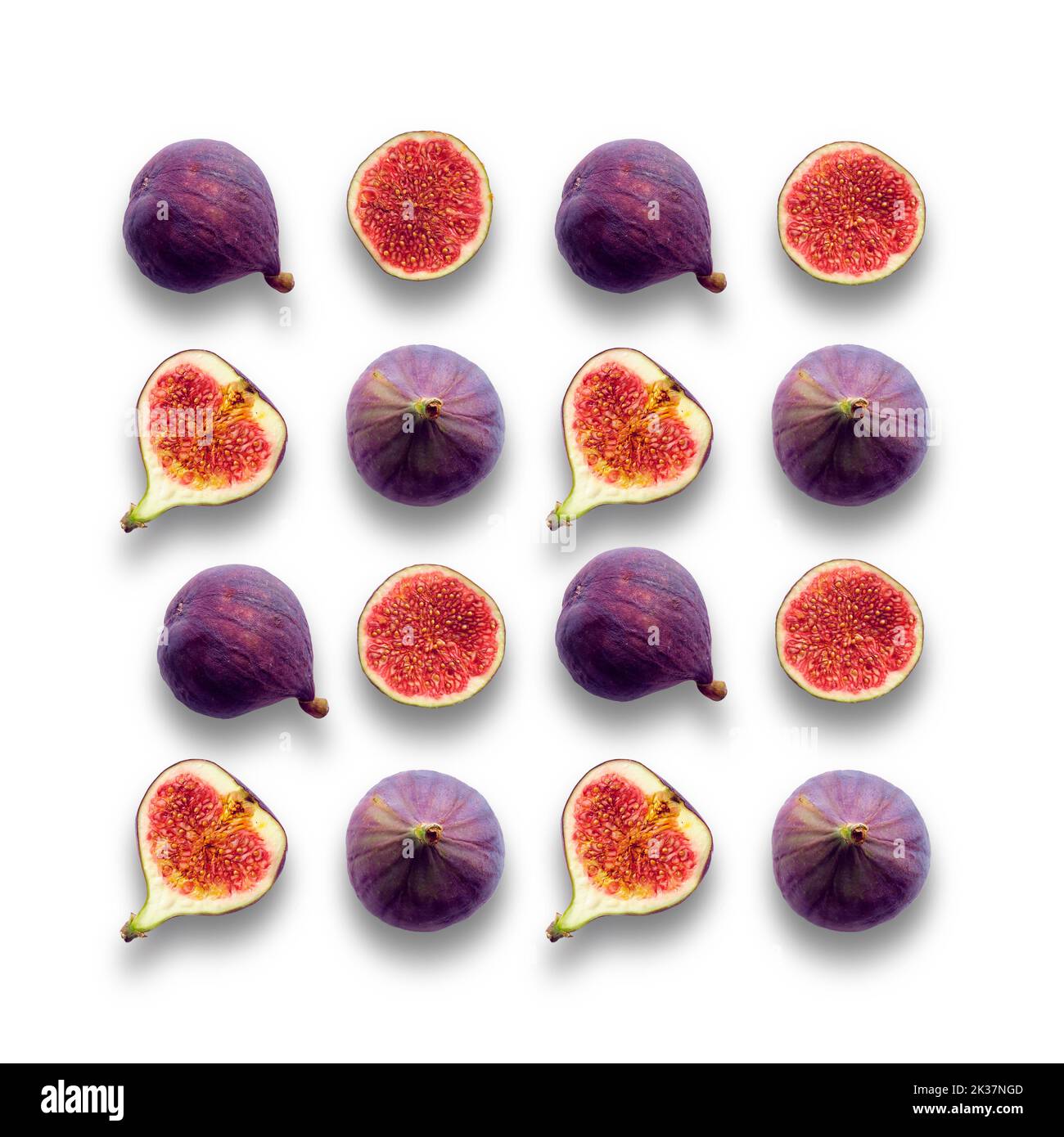 Fig fruits, whole and cut in half, seamless vibrant grid pattern on ...