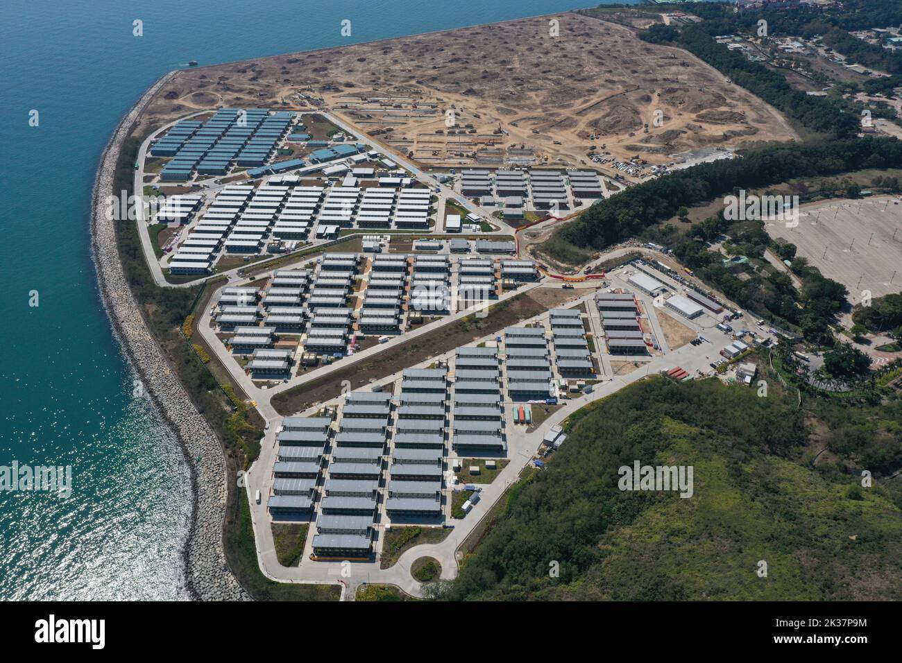 Aerial view of Penny's Bay Quarantine Centre in Lantau Island. Hong ...