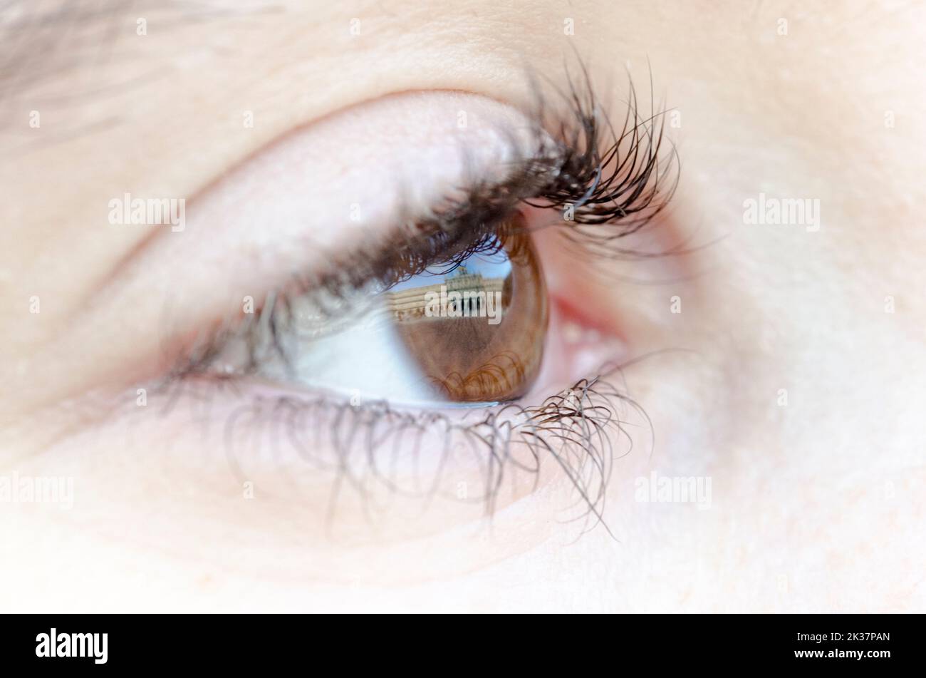extreme close-up of a human eye with reflection of salamanca main ...
