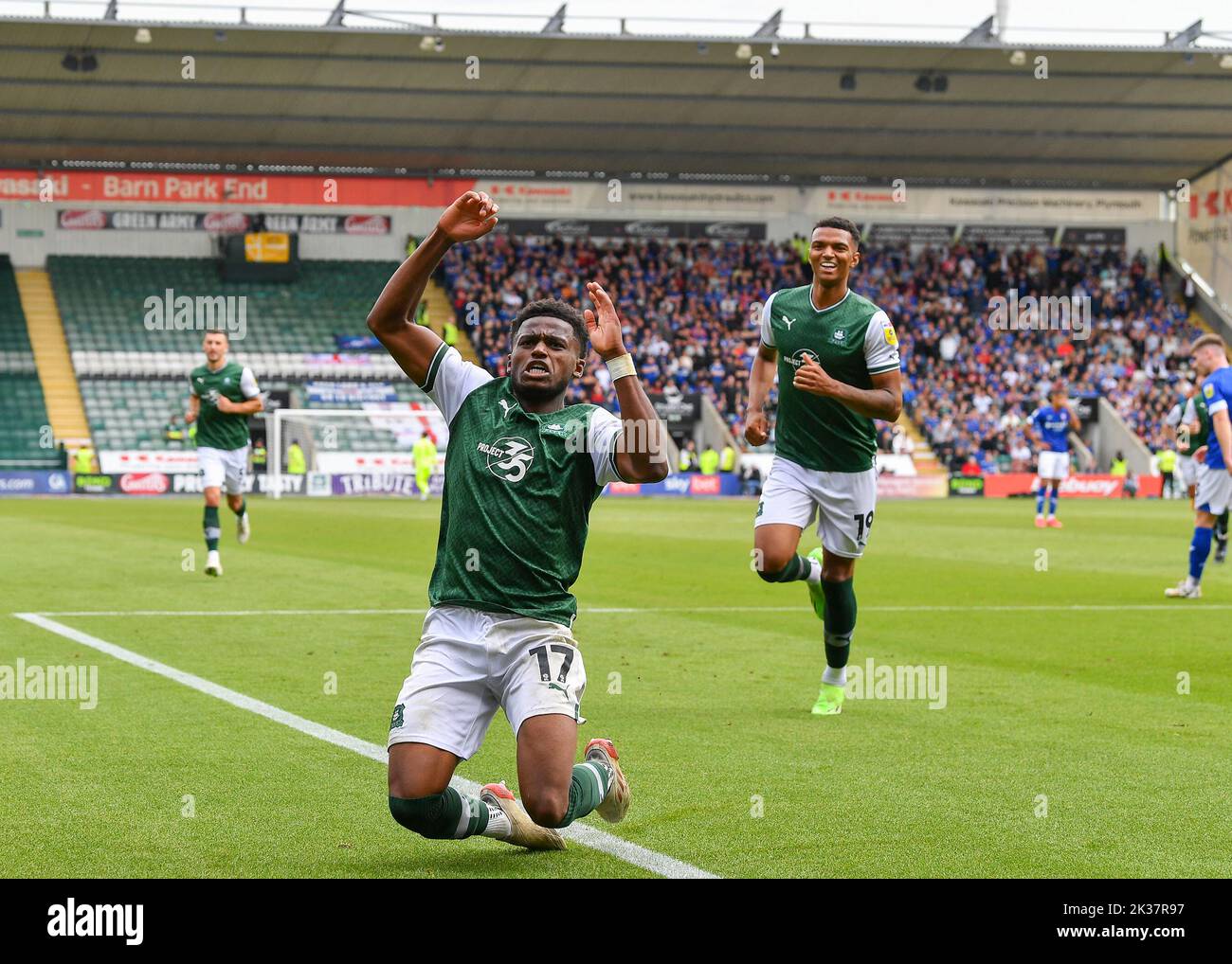 GOAL 1-1 Plymouth Argyle full back Bali Mumba (17) celebrates a goal ...