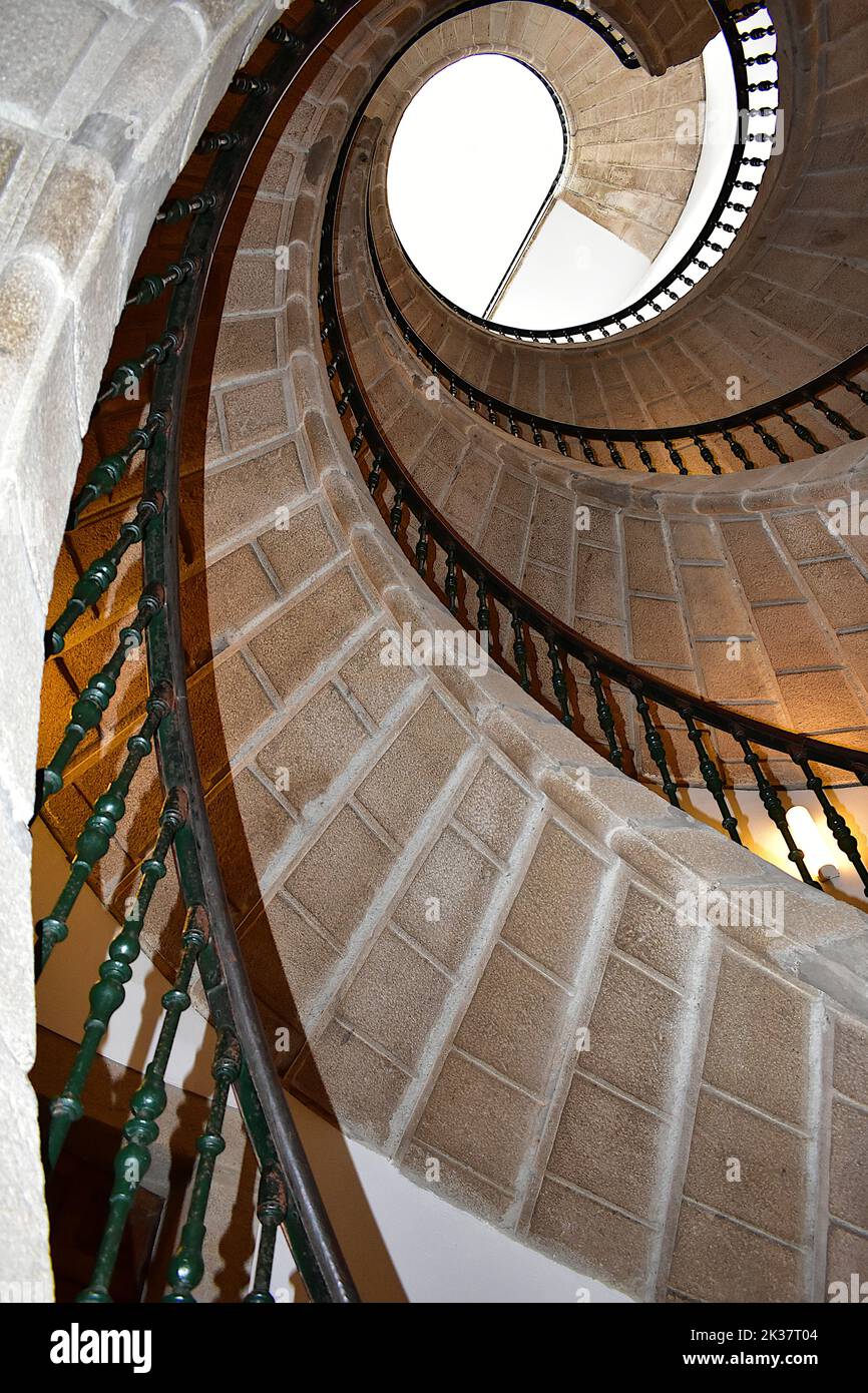 Famous triple helical stone staircase at San Domingos de Bonaval ...