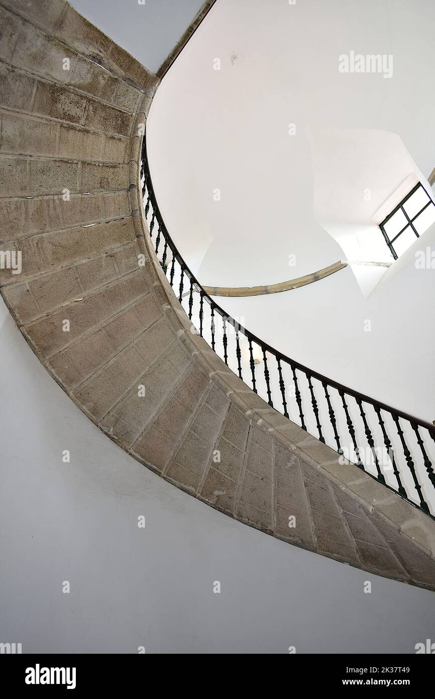 Famous triple helical stone staircase at San Domingos de Bonaval ...