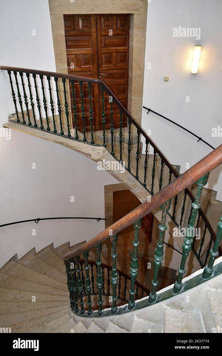 Famous triple helical stone staircase at San Domingos de Bonaval ...