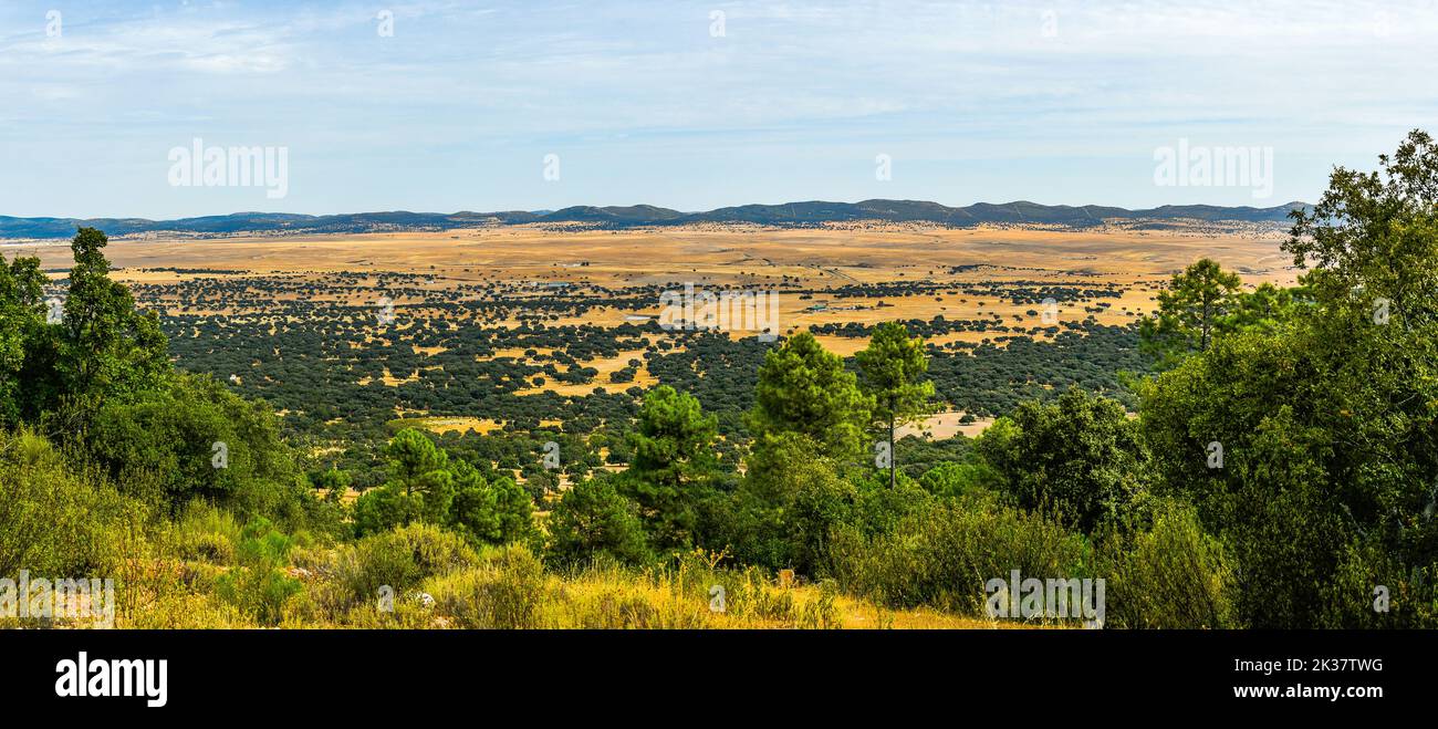 An aerial view of he dry rural Valle de Alcudia in Spain Stock Photo ...