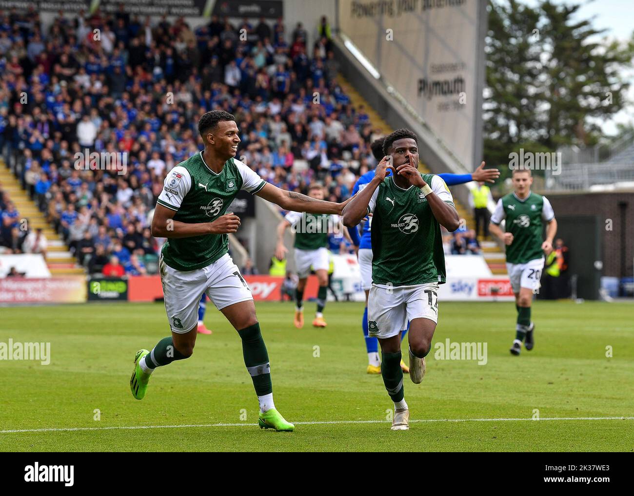 GOAL 1-1 Plymouth Argyle full back Bali Mumba (17) celebrates a goal ...