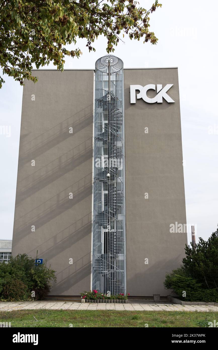 The logo of PCK Raffinerie GmbH oil processing plant. The PCK refinery ...