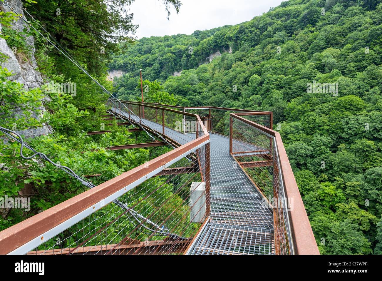 Okatse Canyon in Georgia with hanging metal pedestrian pathway trail ...