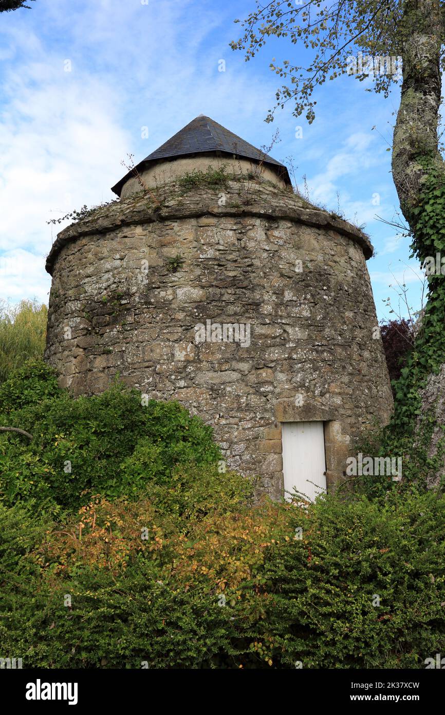 17th century tower with conical roof at Le Manoir de Kernoel, Ile d'Arz, Golfe du Morbihan ...