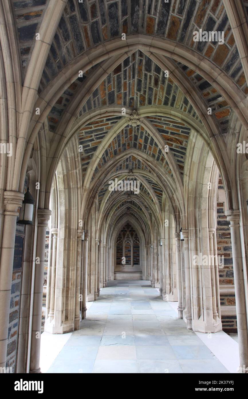 An arched passageway at Duke University made with limestone and ...