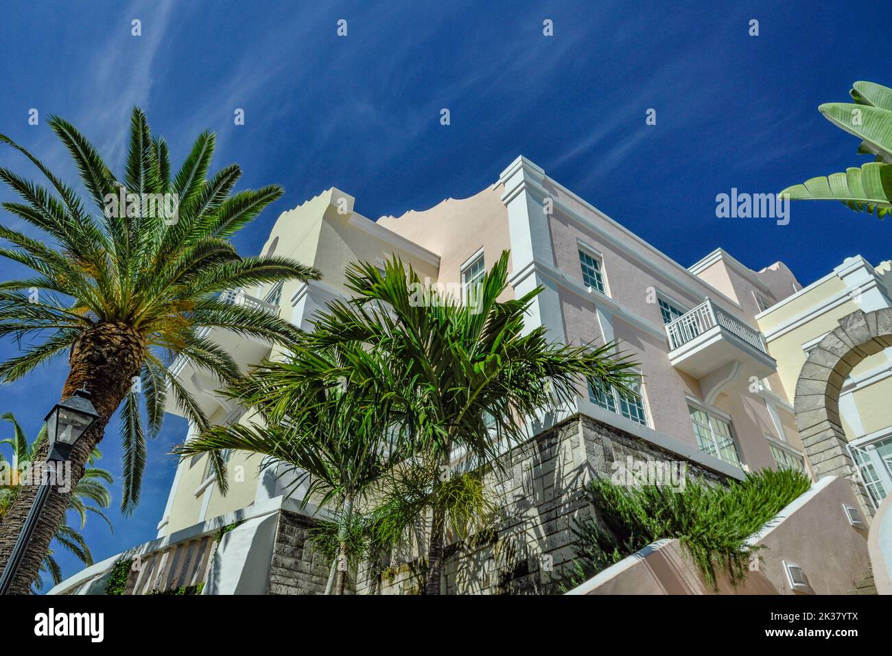 Hamilton Bermuda Architecture Perspective Pink & Yellow Pastel Building Converging Lines against ...