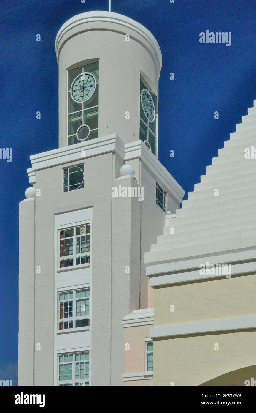 Hamilton Bermuda Architecture Close Up Pastel Pink Clock Tower & Yellow ...