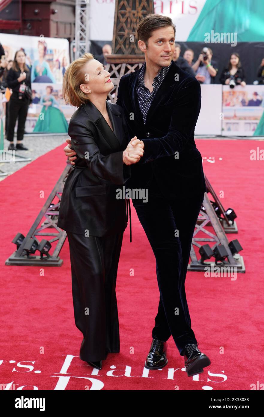 Lesley Manville and Lucas Bravo attend the UK premiere of Mrs Harris ...