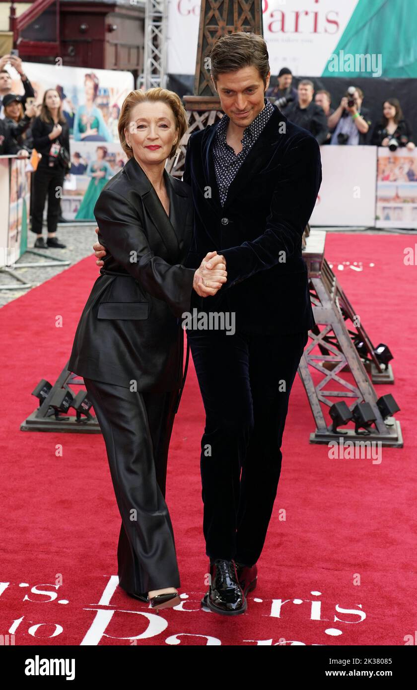 Lesley Manville and Lucas Bravo attend the UK premiere of Mrs Harris ...