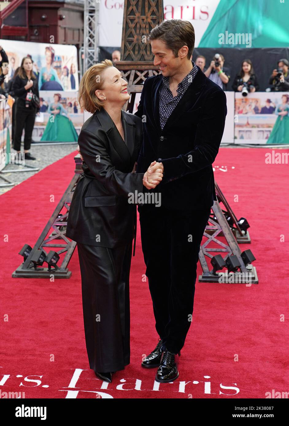 Lesley Manville and Lucas Bravo attend the UK premiere of Mrs Harris ...