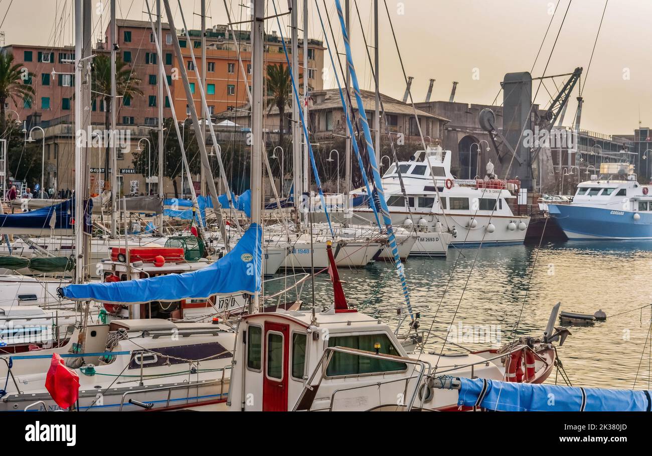 The port of Genoa during the sunset Stock Photo - Alamy