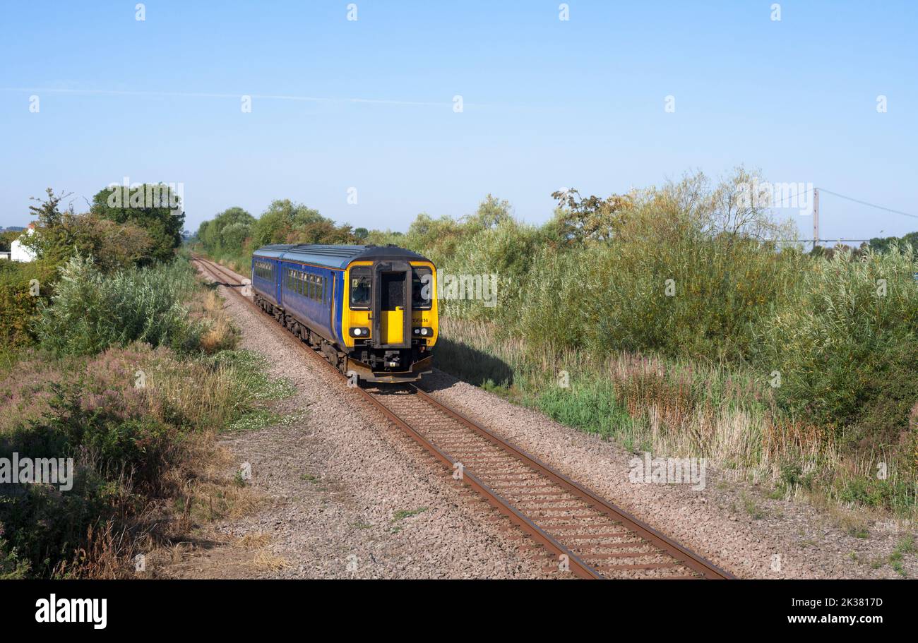 East Midlands railway class 156 diesel multiple unit train on the single track railway line to ...