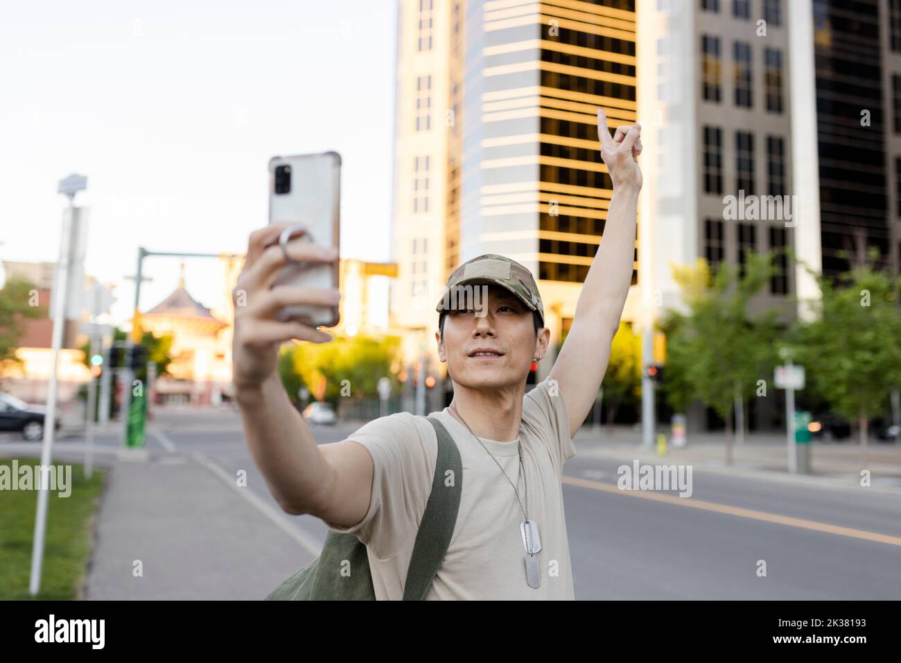 Cheerful soldier taking selfie hi-res stock photography and images - Alamy