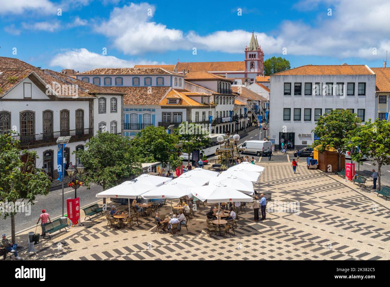 The central square known as the Praca Velha with outdoor cafes in the ...