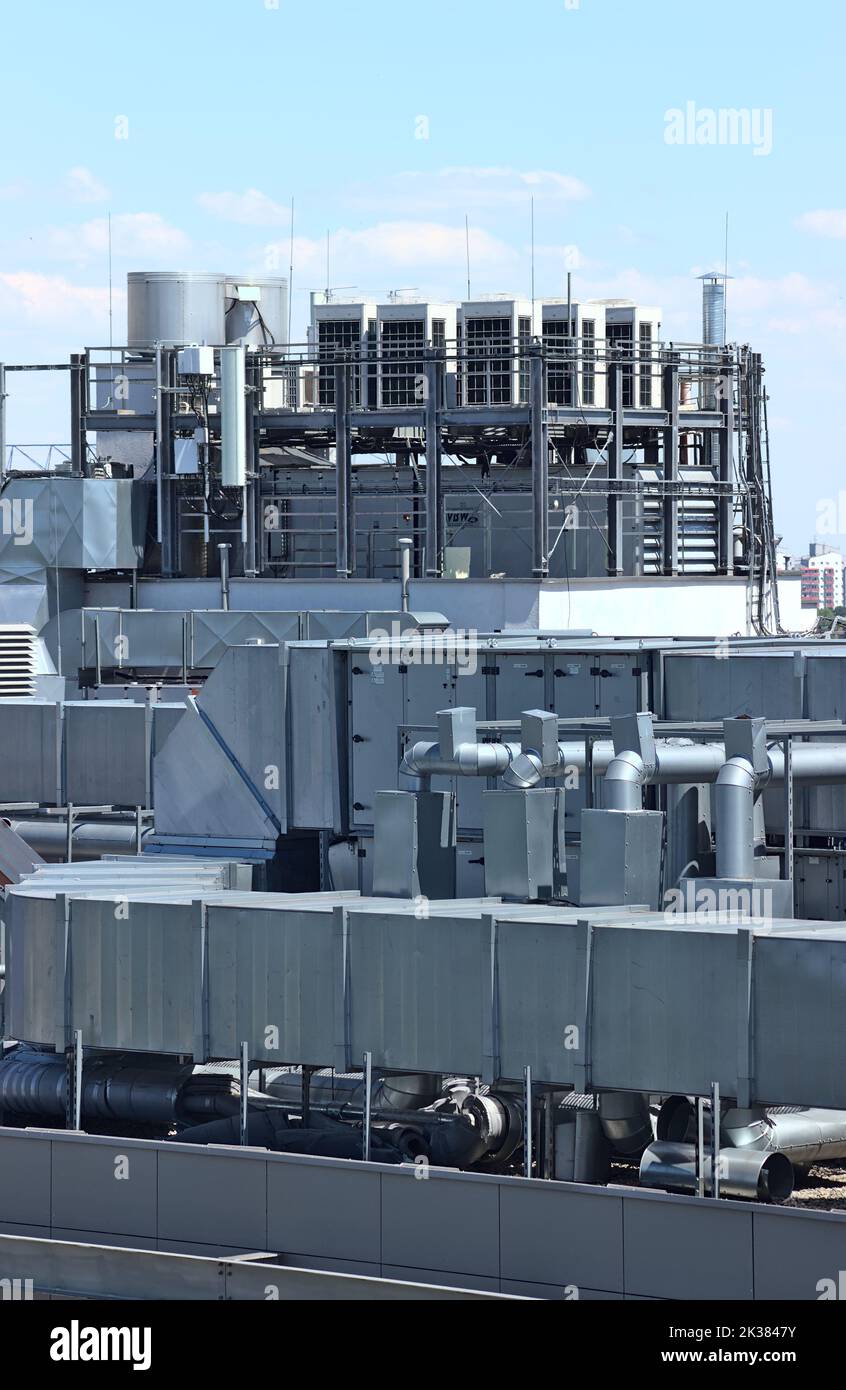 A vertical shot of a ventilation system of a building located on the ...