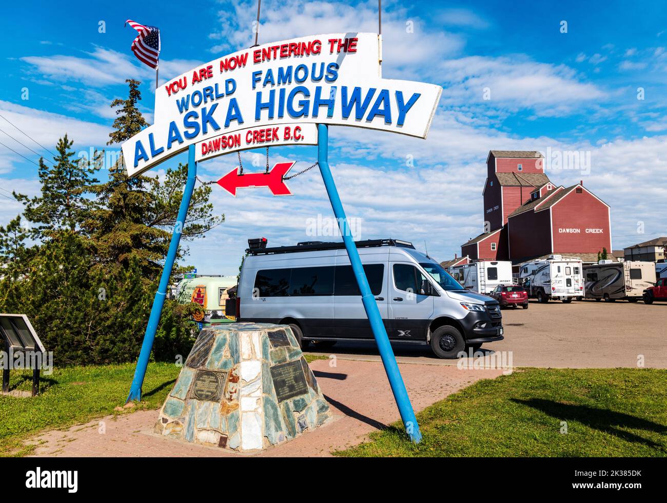 Airstream Interstate 24X 4WD campervan; signage for beginning of Alaska ...