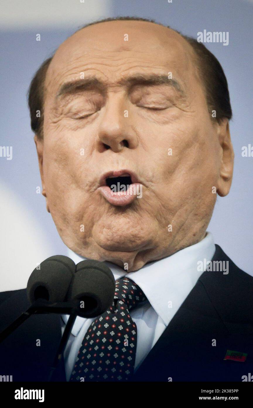 Forza Italia's President, Silvio Berlusconi delivers a speech during a ...