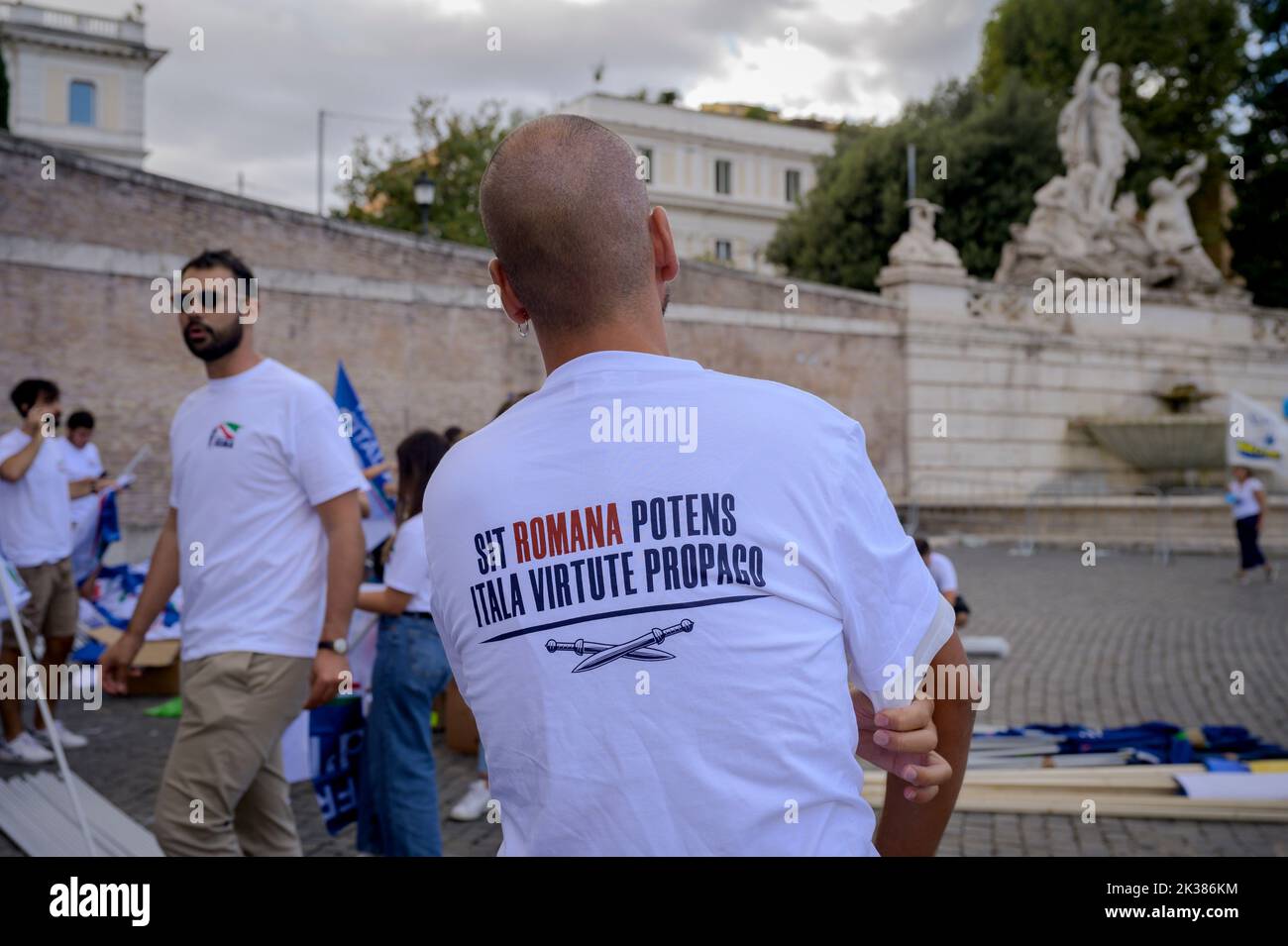 Rome, Italy. 22nd Sep, 2022. A man wears a t-shirt quoting Virgilio's ...