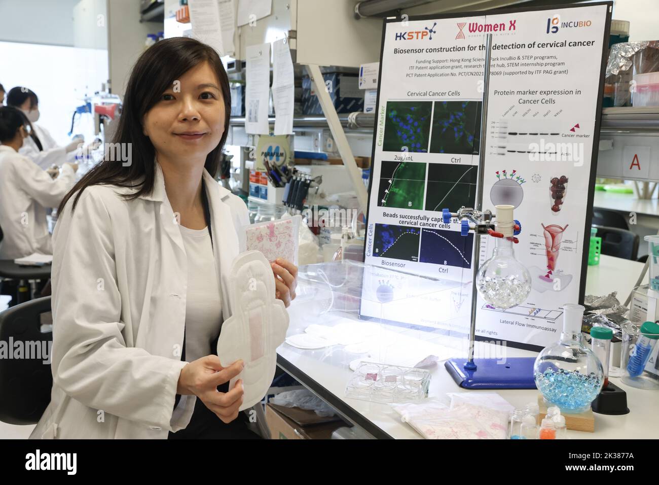 Choi Pui-wah, founder of WomenX Biotech and EvaHH Shelter, shows their ...