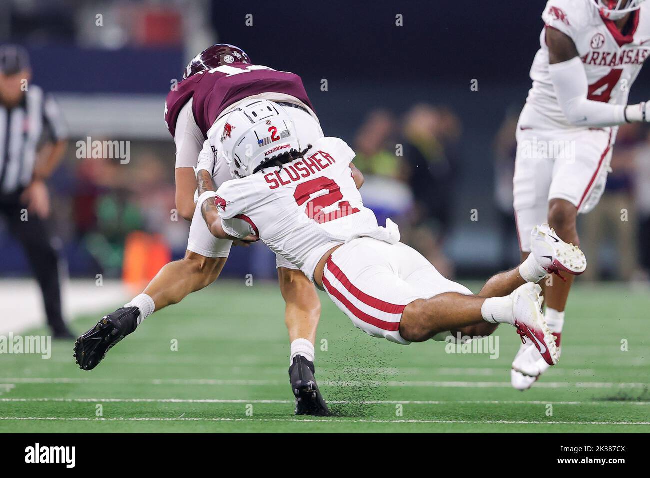 Arlington, Texas, USA. 24th Sep, 2022. Arkansas Razorback defensive ...