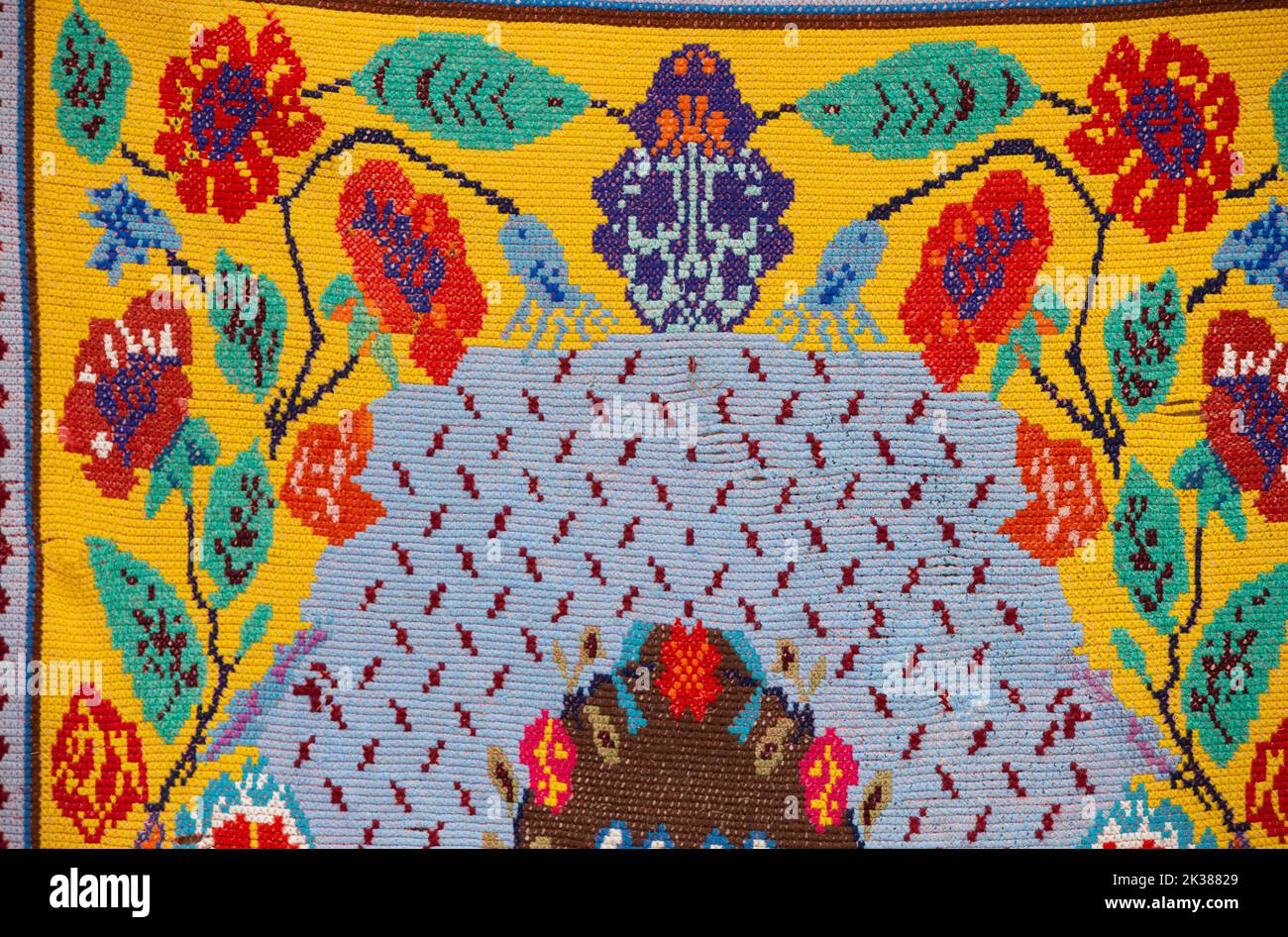 Traditional Slavic ancient embroidered bedspread. Ethnic Ukrainian or ...