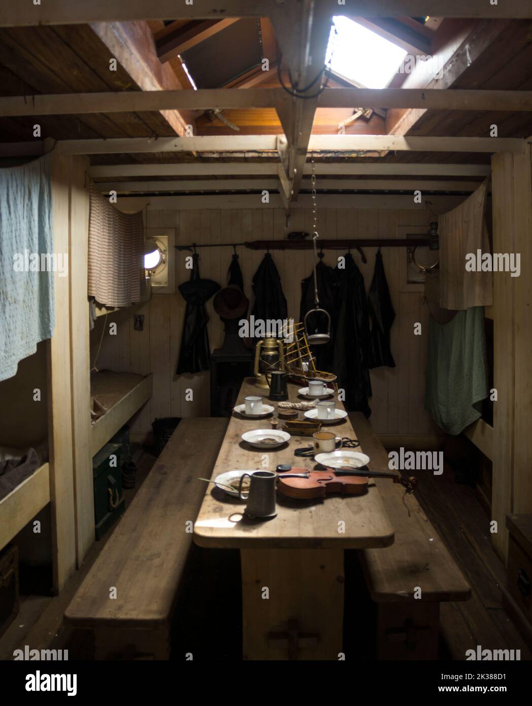 dining space for sailors under a ship deck Stock Photo - Alamy