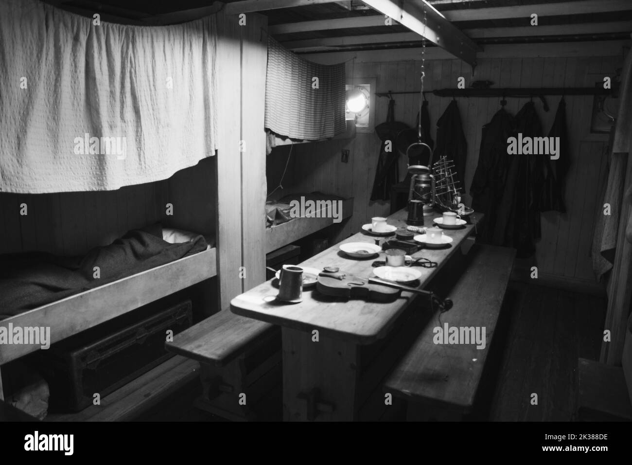 dining space for sailors under a ship deck Stock Photo - Alamy