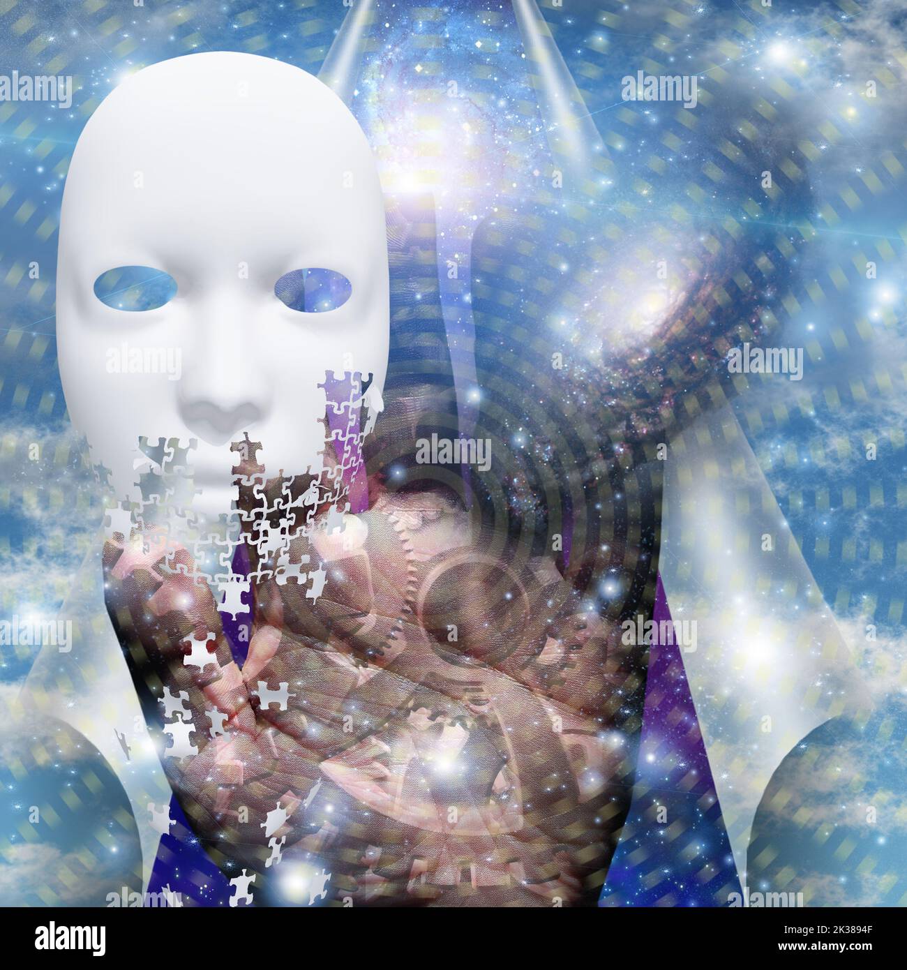 Machine hand and mask falling. 3D rendering Stock Photo - Alamy