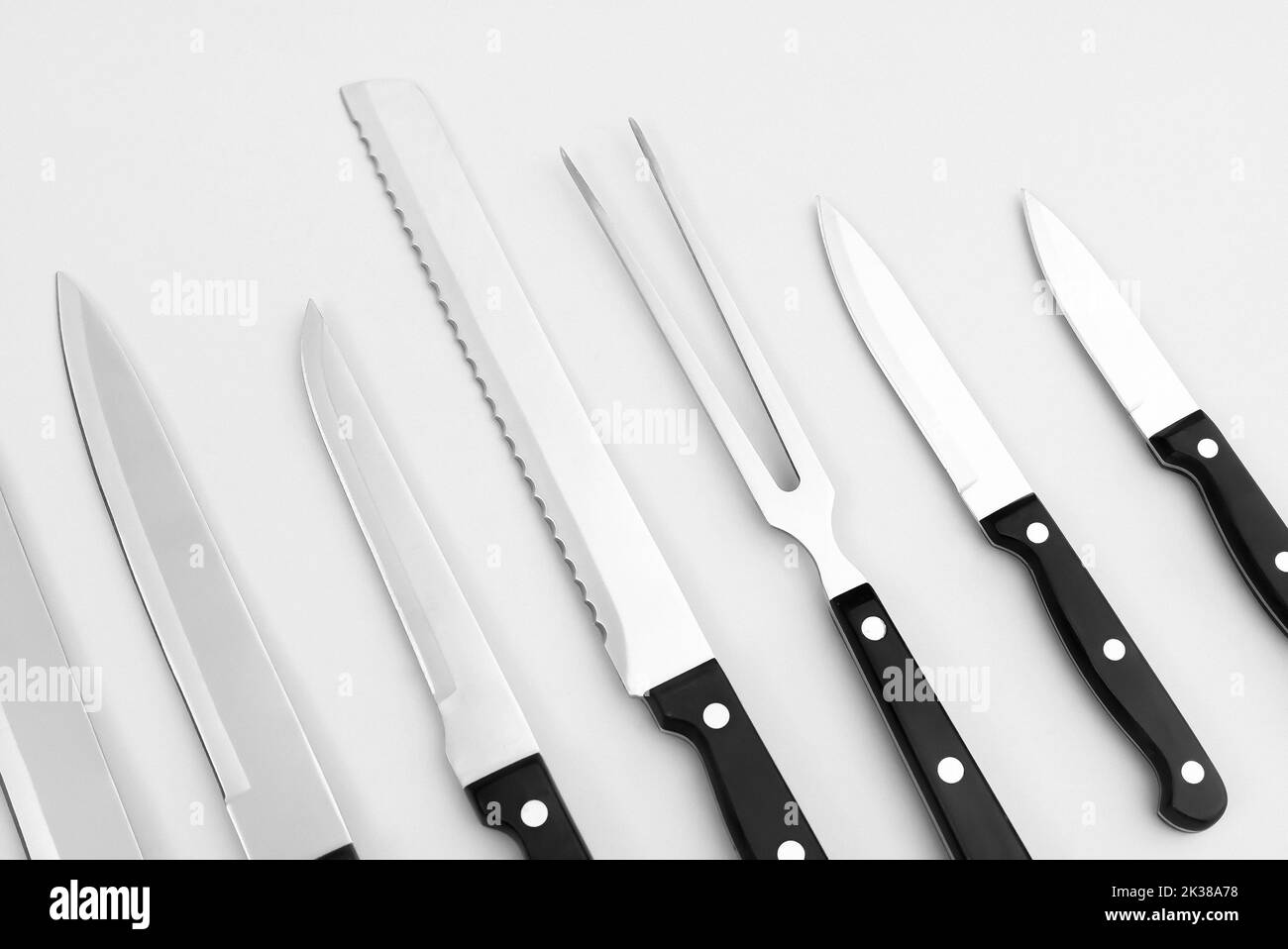 A top view of the Kitchen knife set isolated on the white background ...