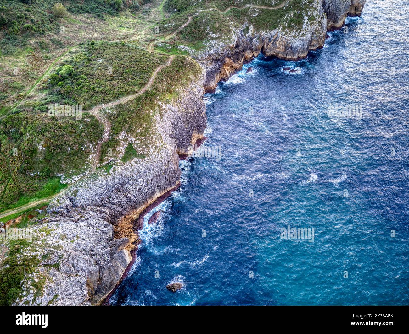 Aerial view of the Cliffs of Hell in Ribadesella, Asturias Spain Stock ...