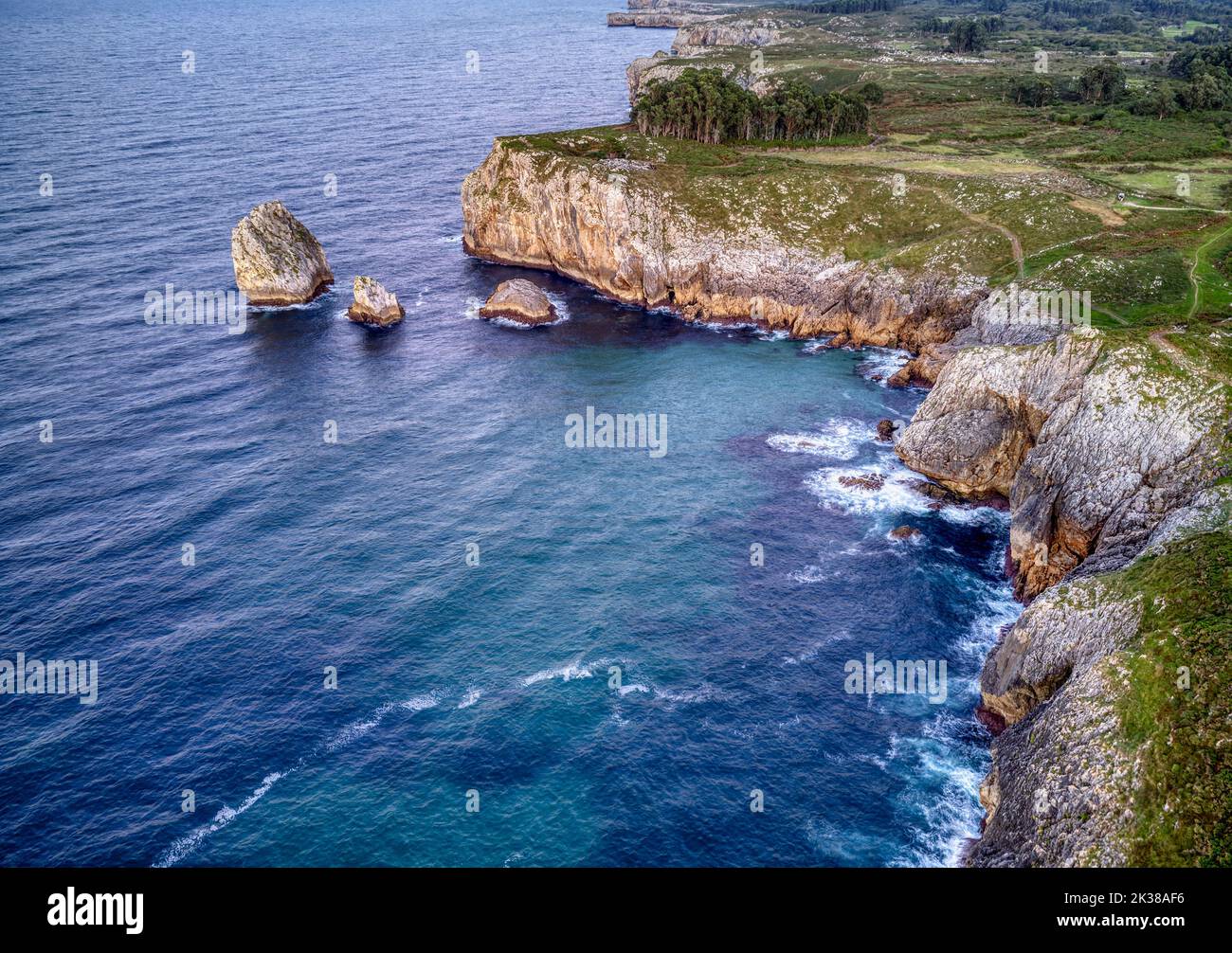 Aerial view of the Cliffs of Hell in Ribadesella, Asturias Spain Stock ...