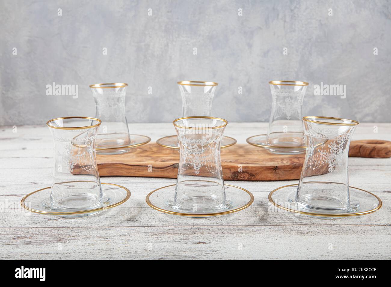 Gold gilded tea glasses. Turkish tea glass on white background Stock ...