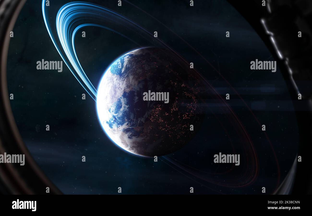Habitable deep space planet. View from porthole Stock Photo - Alamy