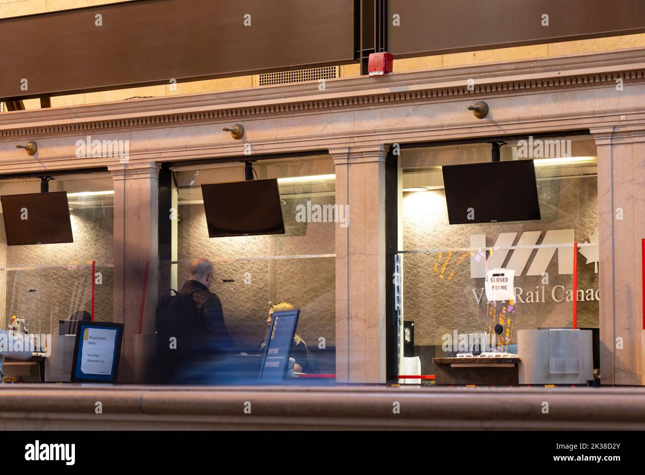 The VIA Rail Canada check-in counters inside Toronto Union Station as a ...