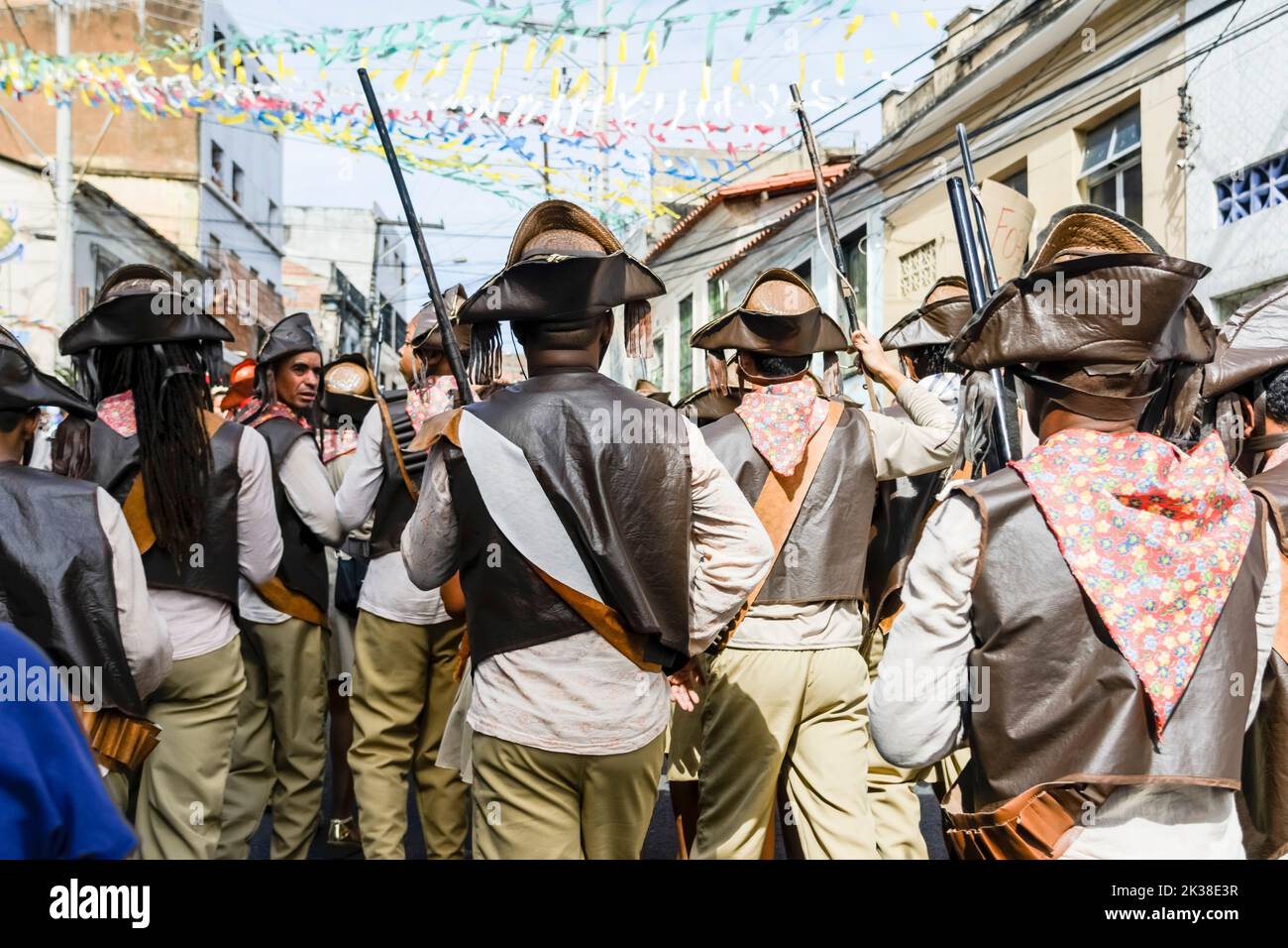 The view of people wearing pirate costumes and weapons on Bahia's ...