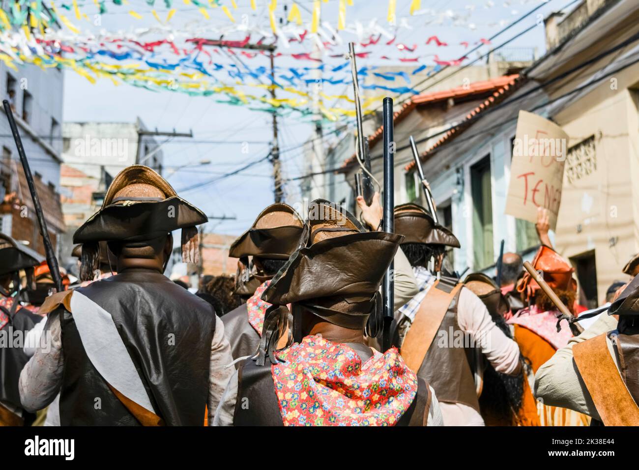 The view of people wearing pirate costumes and weapons on Bahia's ...