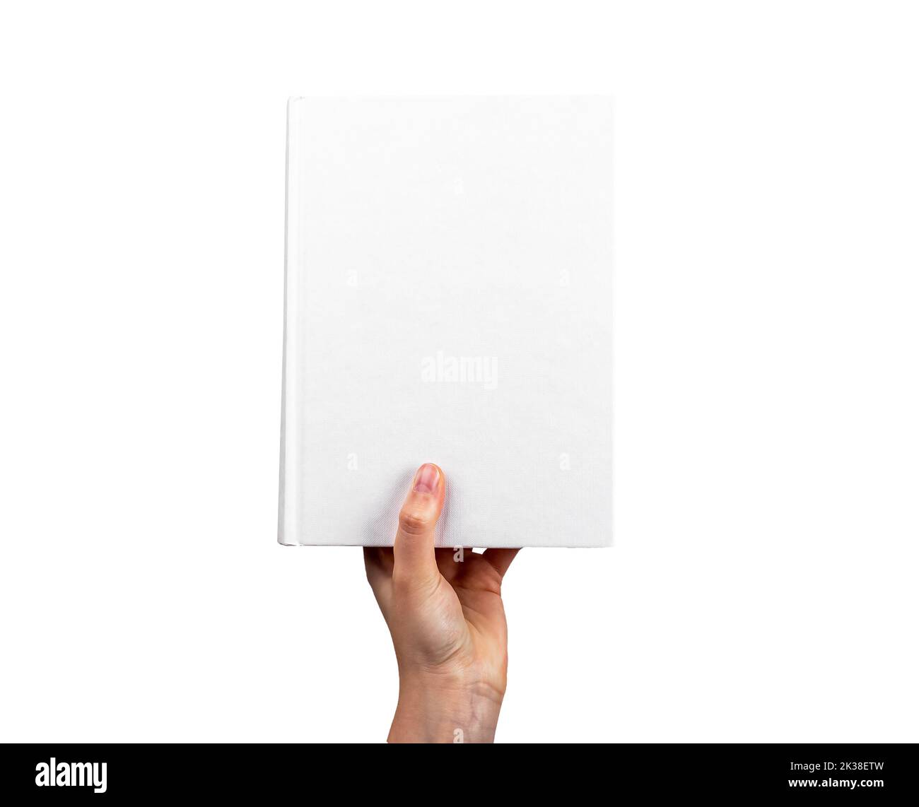Hand holding closed book mockup isolated on white background. Novel ...