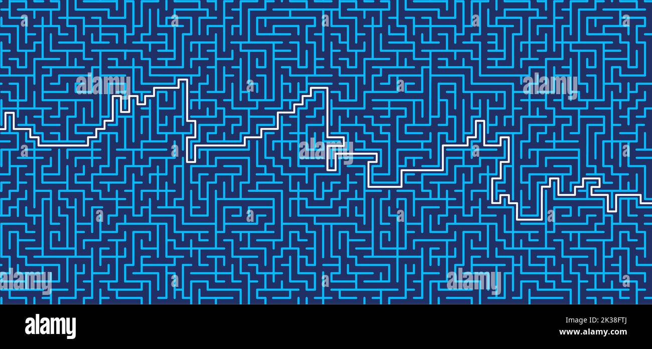 Education logic, labyrinth line. Blue square maze. Vector. Find the way ...