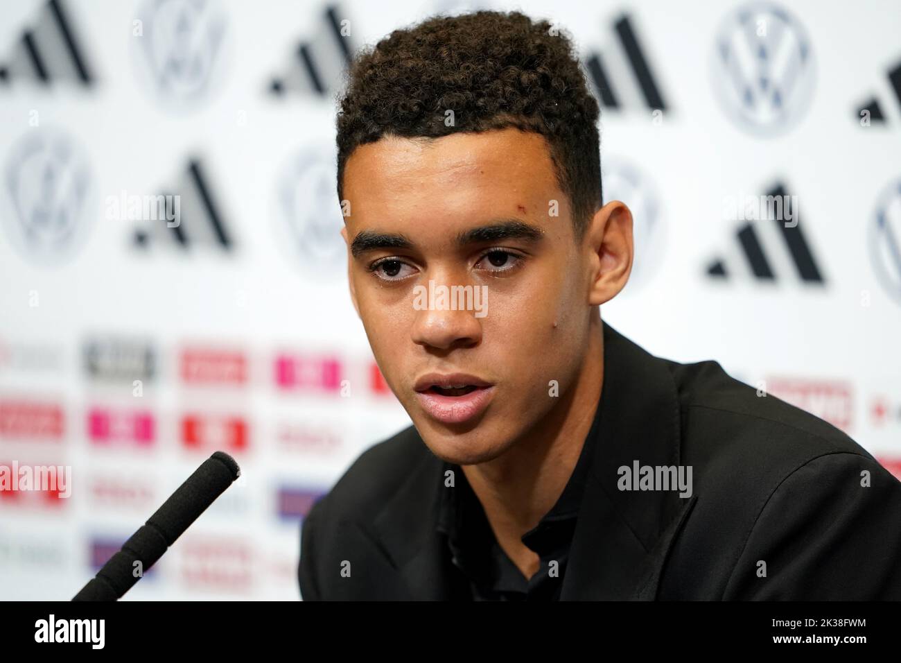 Germany's Jamal Musiala during a press conference at Wembley Stadium ...