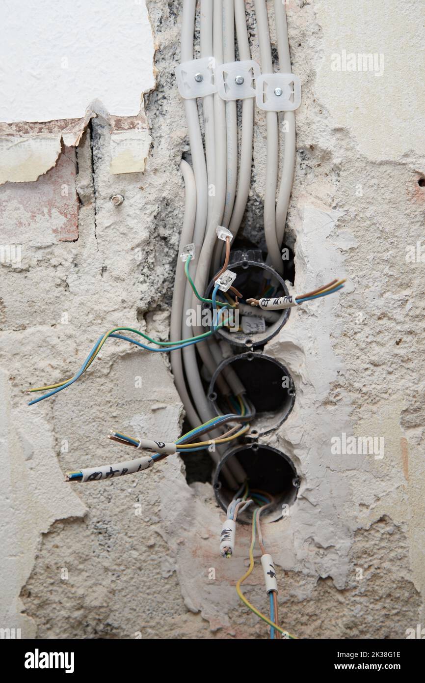 open wires in the interior and preparations for switches and sockets on ...