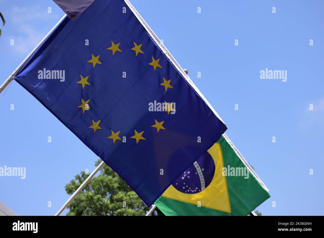 Brazilian and European, European Union flags placed side by side Stock ...