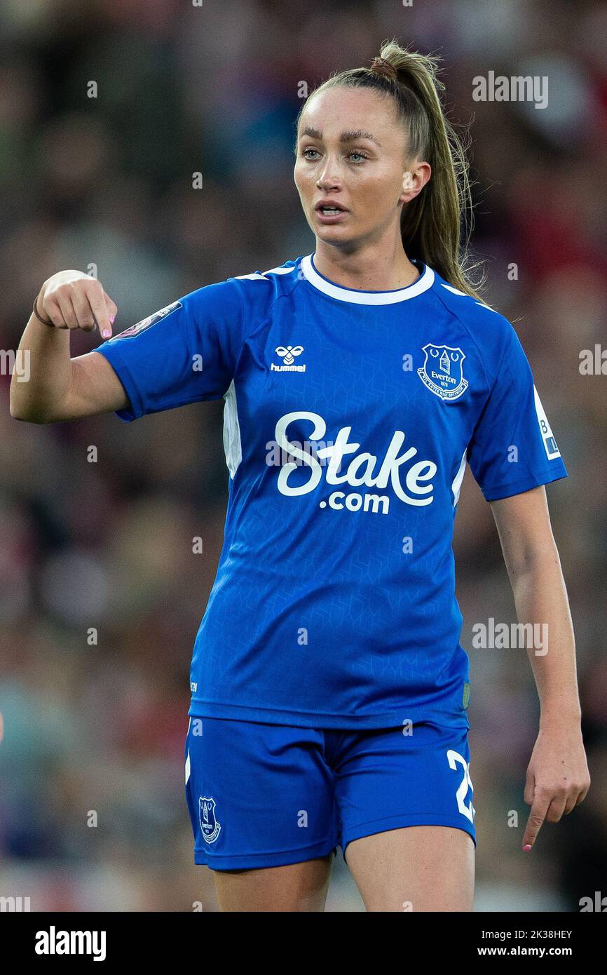 Megan Finnigan #20 of Everton Women instructs her team mates during the ...