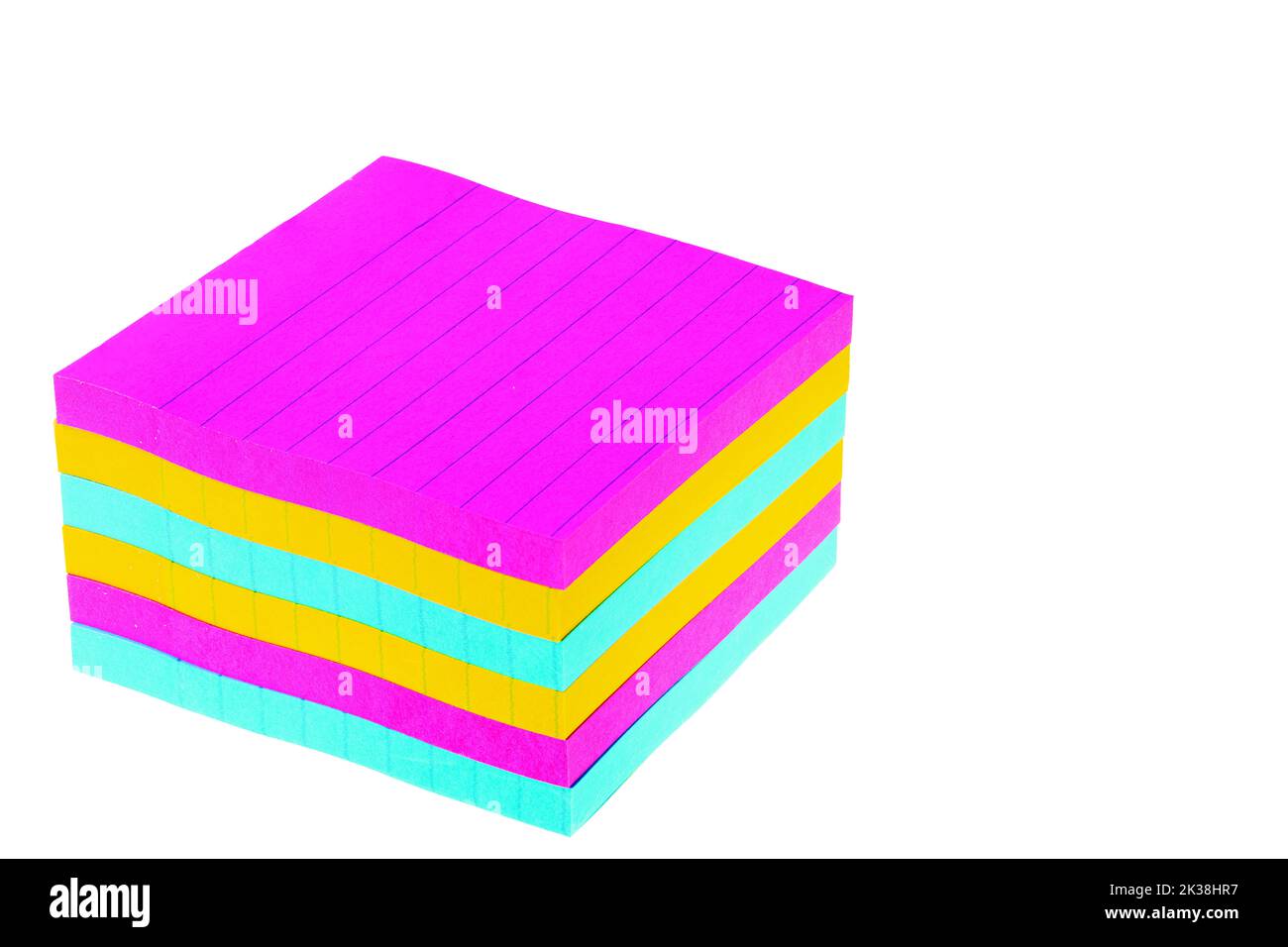 View of multicolored post-it super sticky notes block isolated on white ...