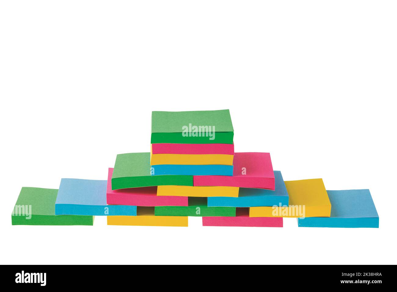 View of colorful paper post-it notes block isolated on white background ...