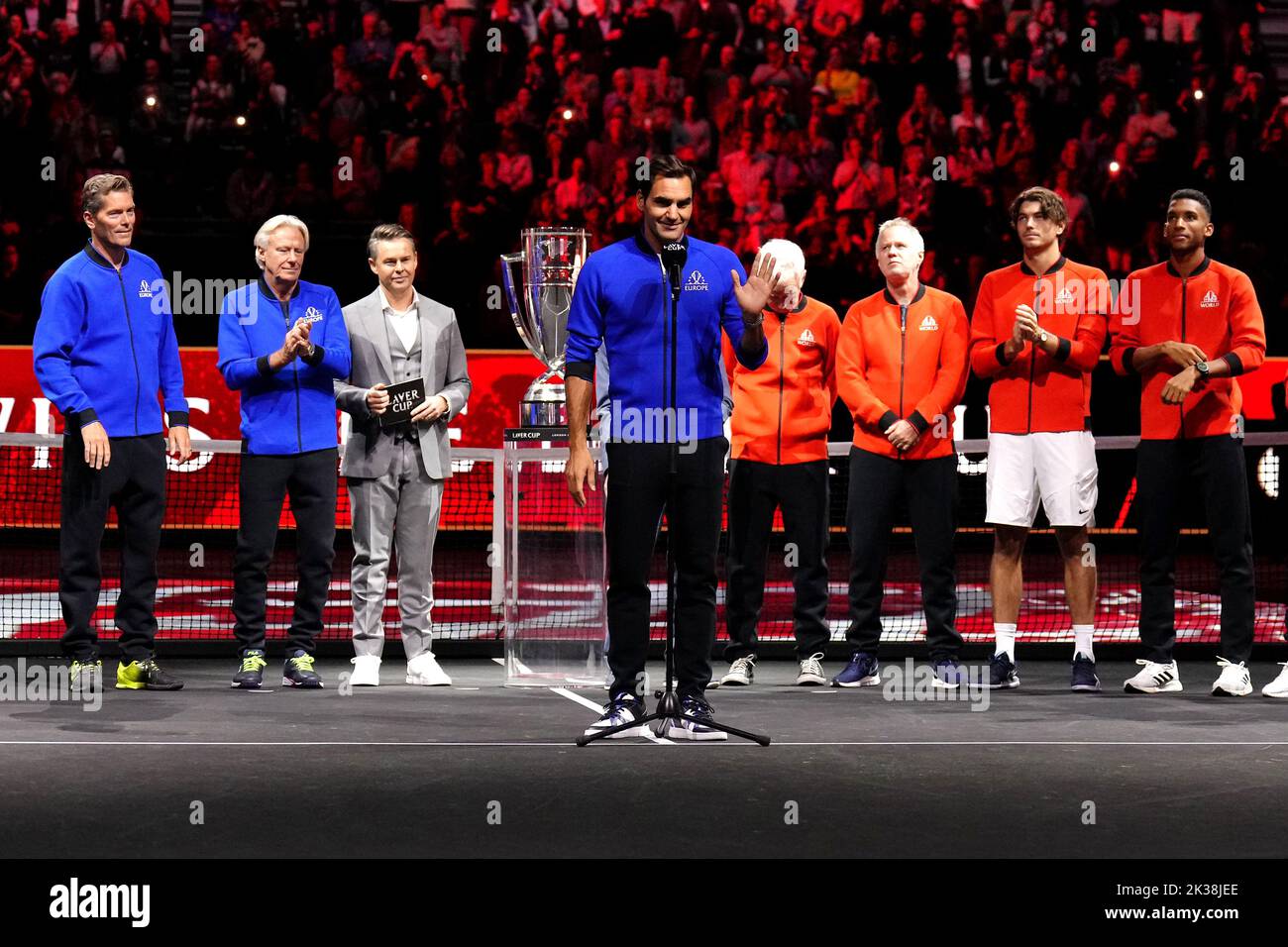 Team Europe's Roger Federer speaks following day three of the Laver Cup ...
